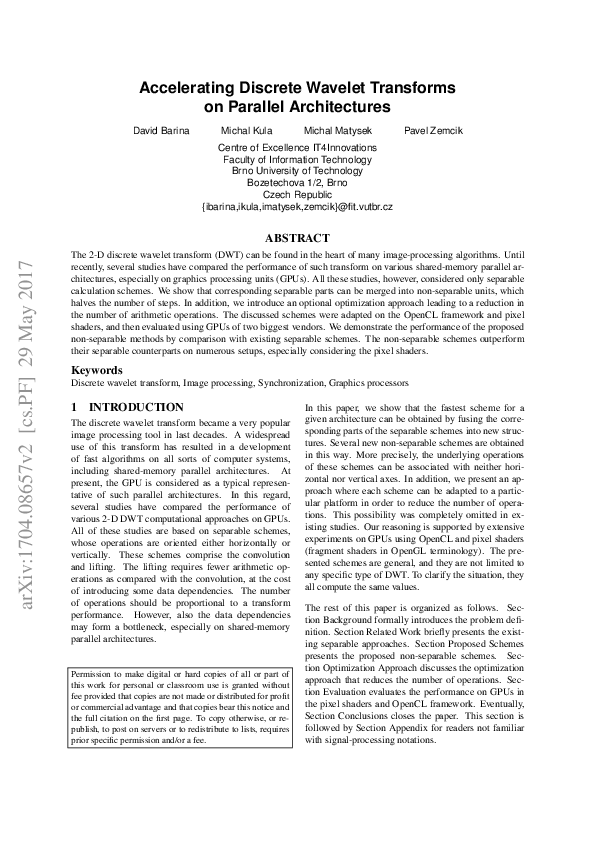 (PDF) Accelerating Discrete Wavelet Transforms on Parallel Architectures | David Barina ...