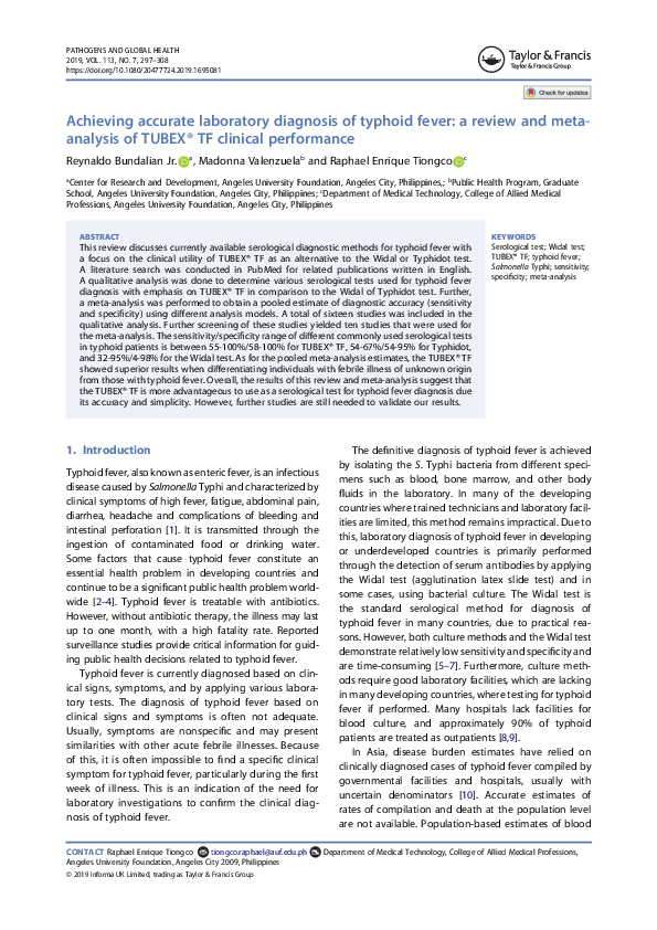 (PDF) Achieving accurate laboratory diagnosis of typhoid fever: a ...
