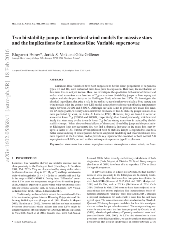 (PDF) Two bi-stability jumps in theoretical wind models for massive ...
