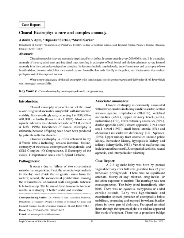 (PDF) Case Report Cloacal Exstrophy: a rare and complex anomaly