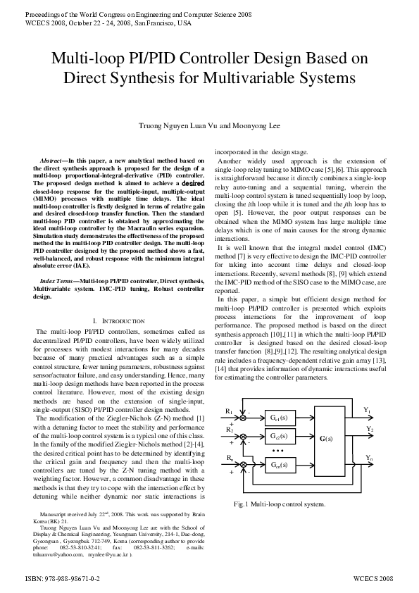 Pdf Direct Synthesis For Multi Loop Pid Controller Design