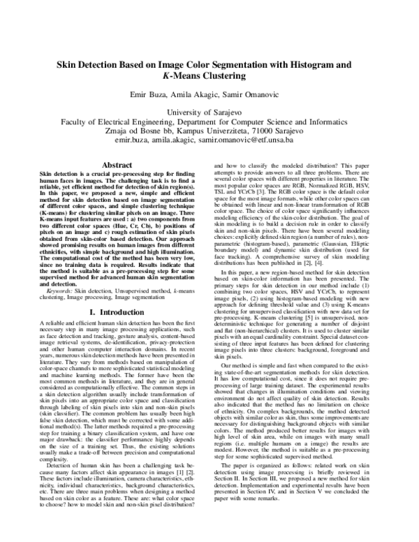 Pdf Skin Detection Based On Image Color Segmentation With Histogram And K Means Clustering