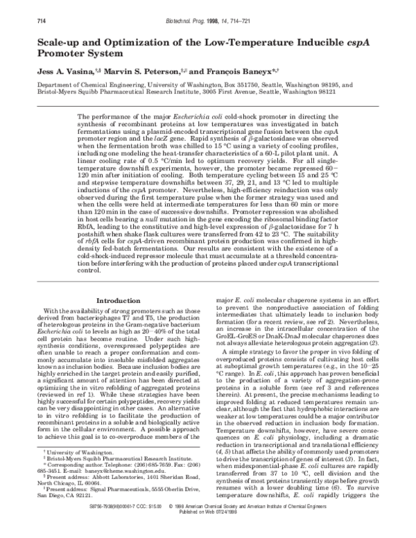 (PDF) Scale-up and Optimization of the Low-Temperature Inducible cspA ...