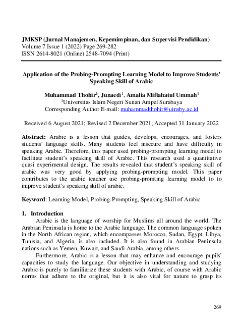 (PDF) Application of the Probing-Prompting Learning Model to Improve ...