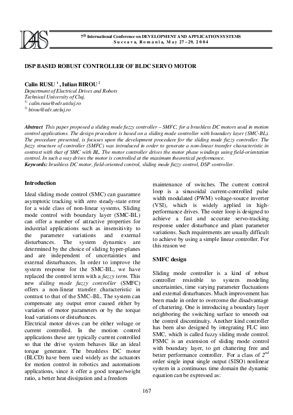 Pdf Sliding Mode Fuzzy Controller For Bldc Servo Motors