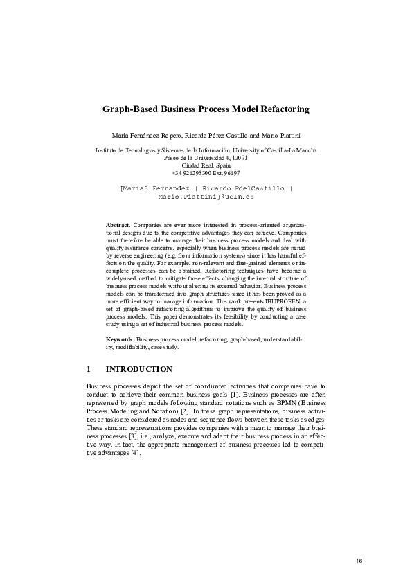 (PDF) Graph-Based Business Process Model Refactoring