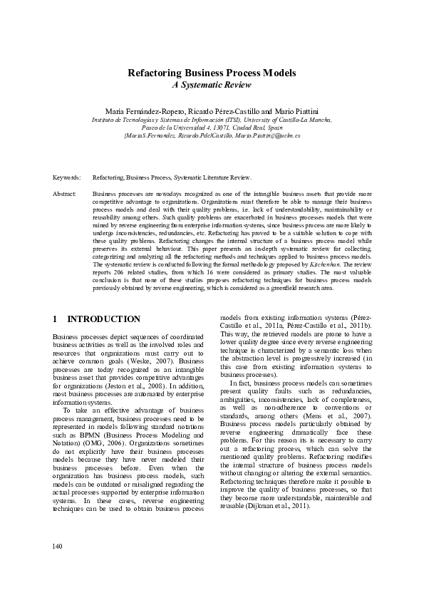 (PDF) Refactoring Business Process Models - A Systematic Review