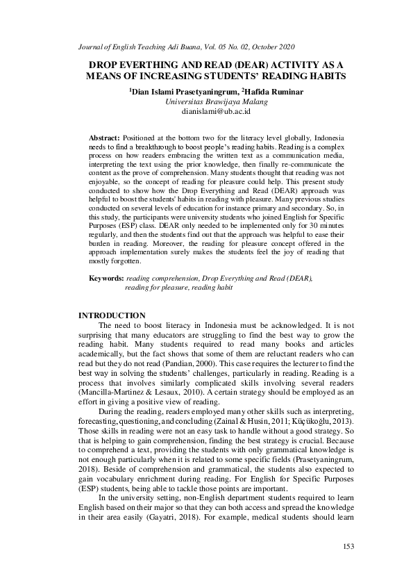 (PDF) Drop Everything and Read (DEAR) Activity as a Means of Increasing ...