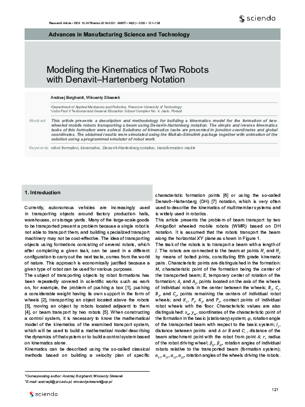 (PDF) Modeling the Kinematics of Two Robots with Denavit–Hartenberg Notation
