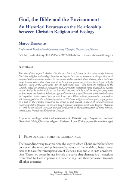 (PDF) God, the Bible and the Environment. An Historical Excursus on the ...