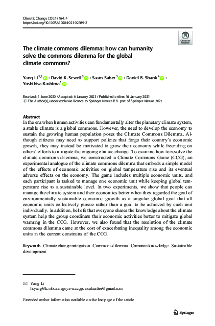(PDF) The climate commons dilemma: how can humanity solve the commons ...