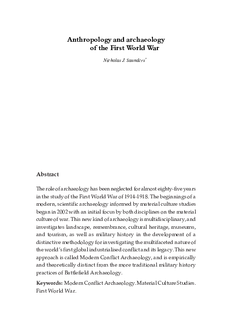 (PDF) Anthropology and archaeology of the first world war