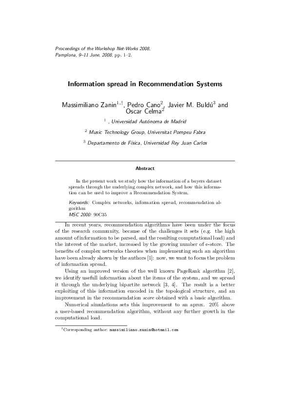 (PDF) Information spread in Recommendation Systems