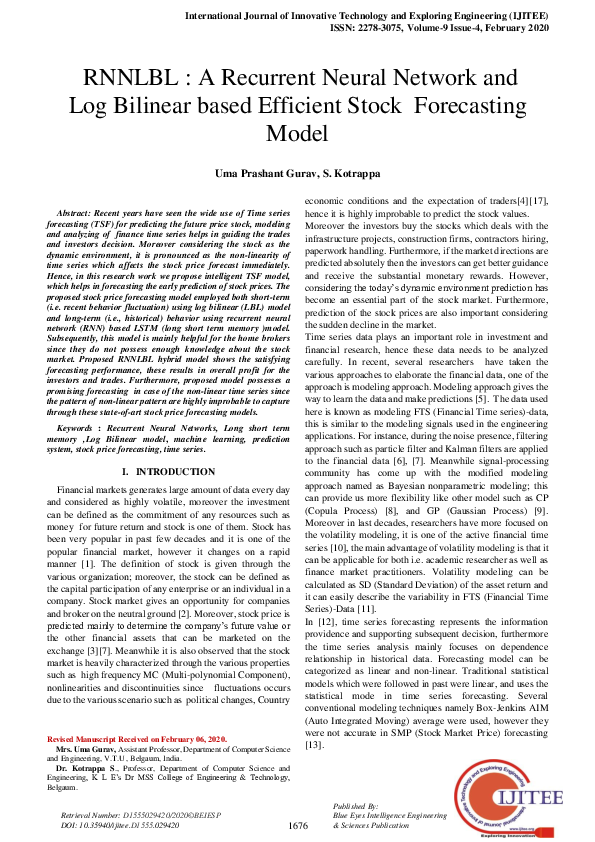 Pdf Rnnlbl A Recurrent Neural Network And Log Bilinear Based Efficient Stock Forecasting