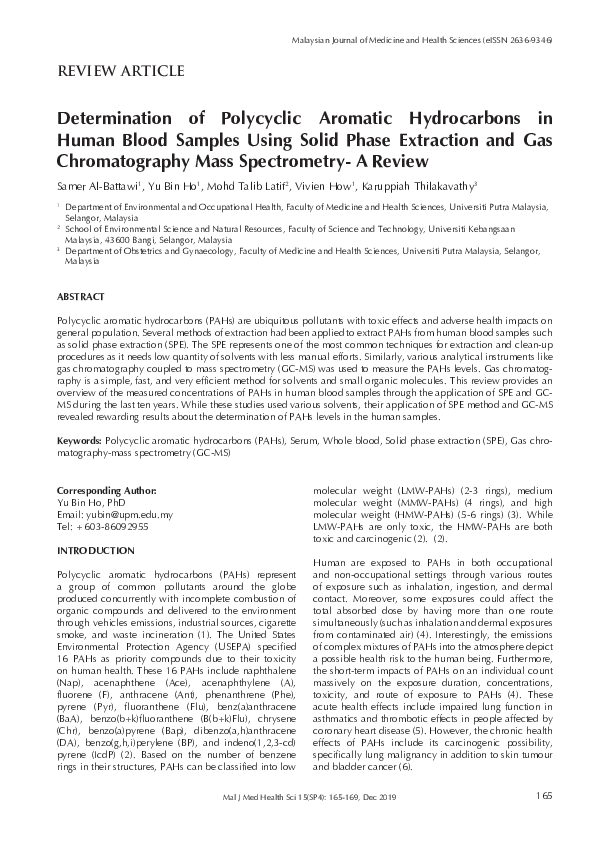 (PDF) Determination of polycyclic aromatic hydrocarbons in human blood samples using solid phase ...