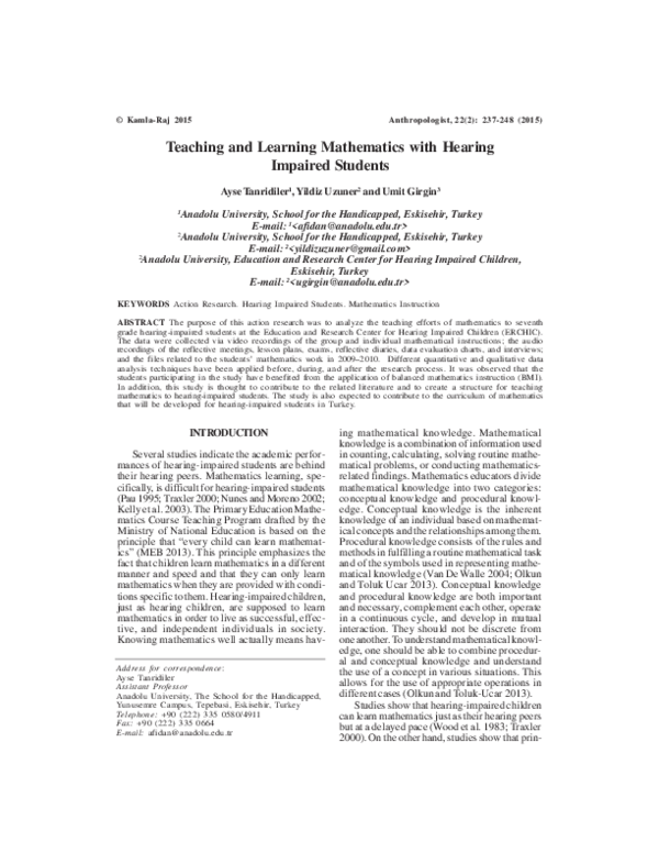(PDF) Teaching and Learning Mathematics with Hearing Impaired Students