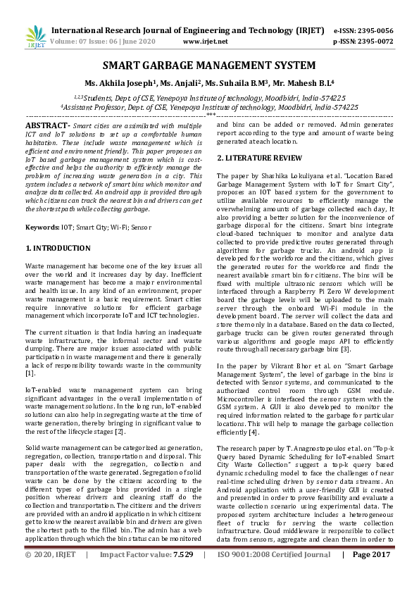 (PDF) Smart Garbage Management System