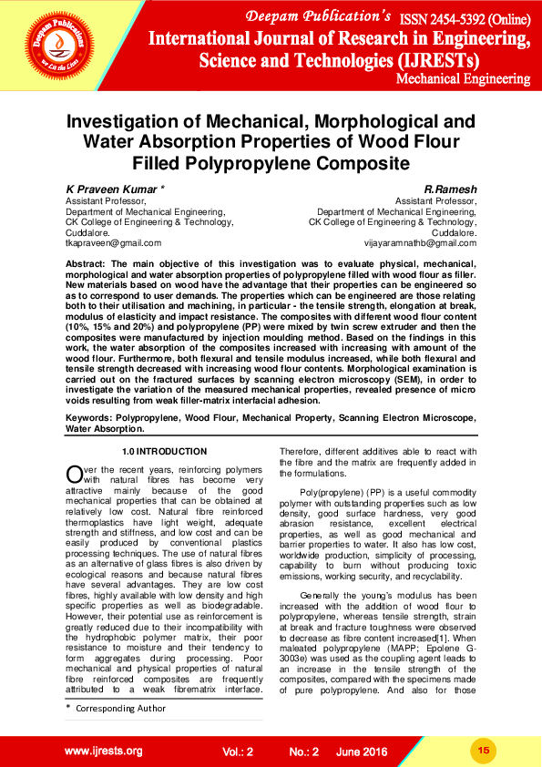 (PDF) Investigation of mechanical, morphological and water absorption ...