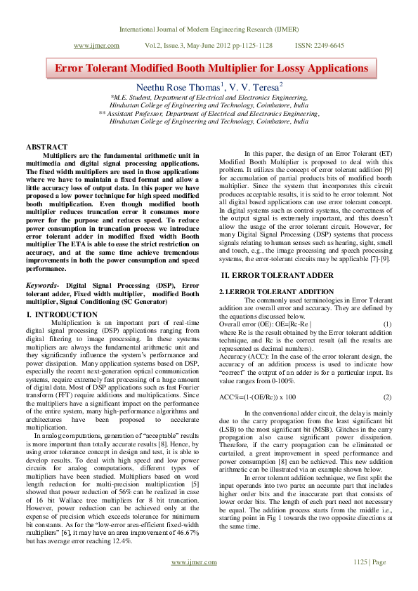 (PDF) Error Tolerant Modified Booth Multiplier for Lossy Applications