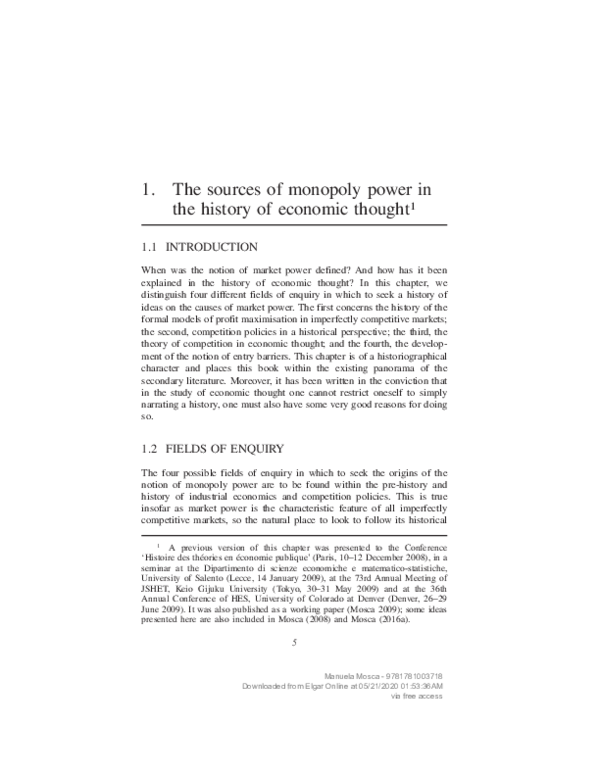 (PDF) The sources of monopoly power in the history of economic thought