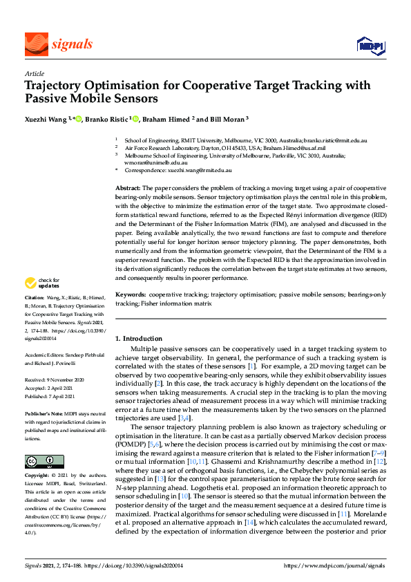 Pdf Trajectory Optimisation For Cooperative Target Tracking With Passive Mobile Sensors