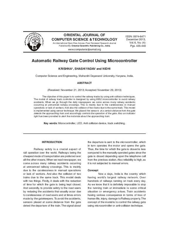 (PDF) The signal about Automatic Railway Gate Control Using Microcontroller