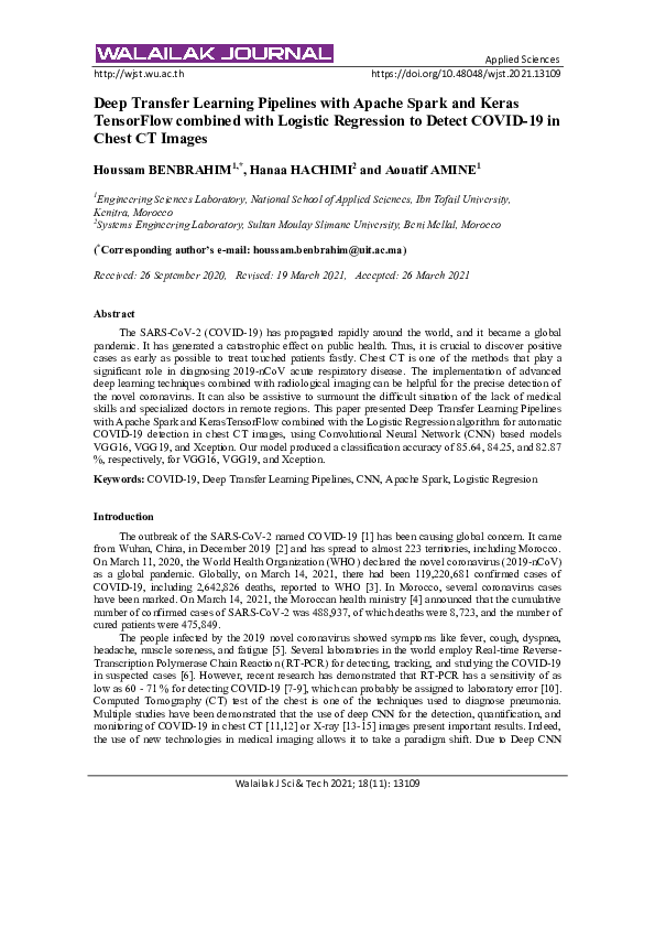 (PDF) Deep Transfer Learning Pipelines with Apache Spark and Keras ...