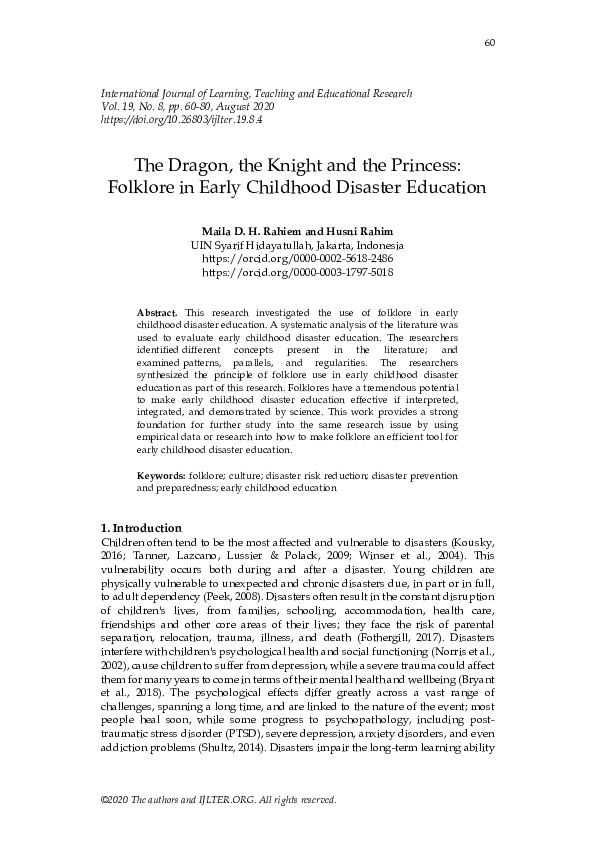 (PDF) The Dragon, the Knight and the Princess: Folklore in Early Childhood Disaster Education ...
