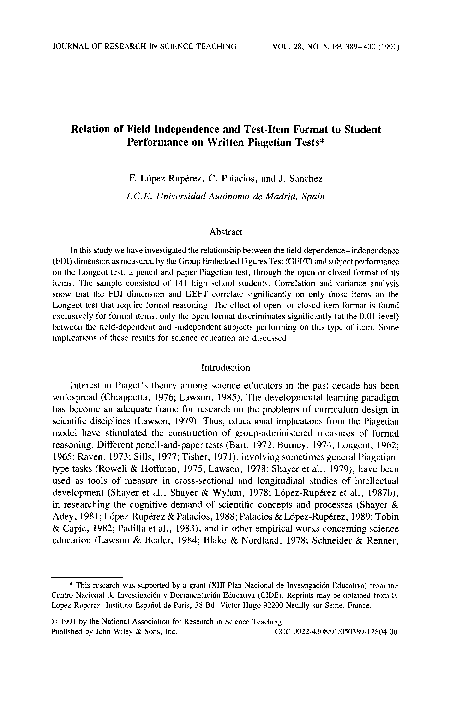 (PDF) Relation of field independence and test-item format to student ...