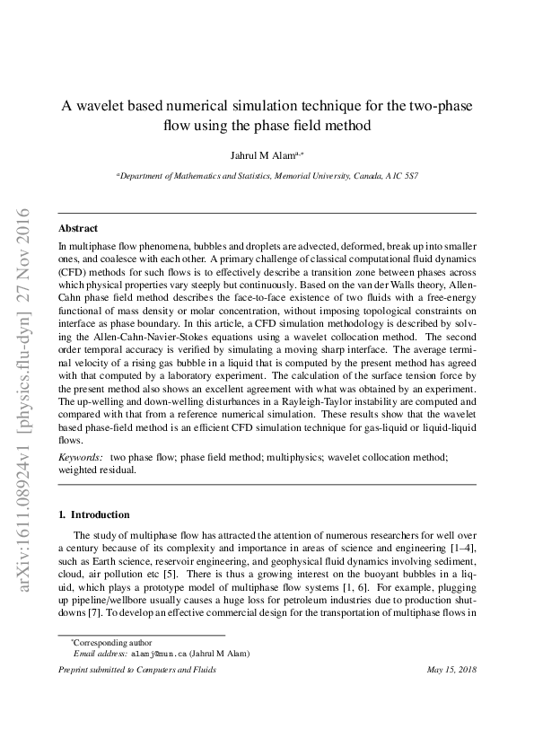 Pdf A Wavelet Based Numerical Simulation Technique For Two Phase