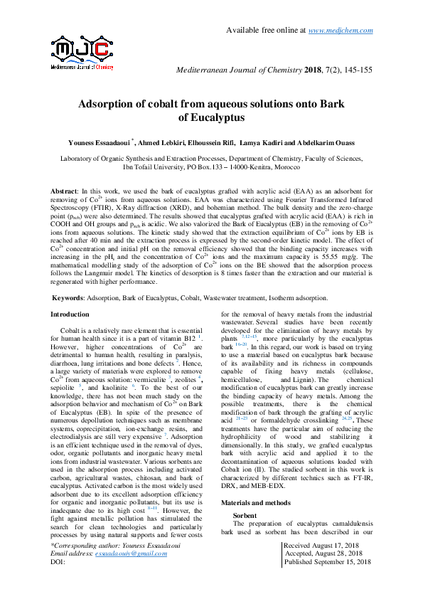 (PDF) Adsorption of cobalt from aqueous solutions onto sepiolite