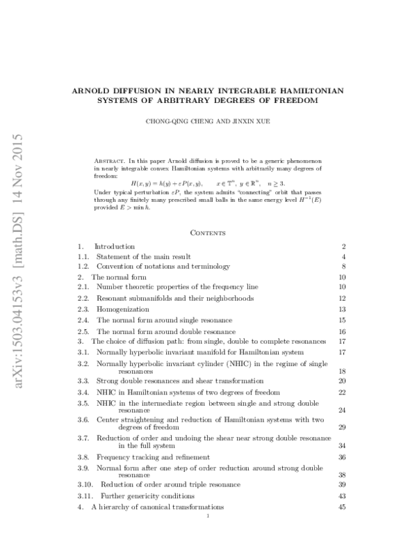 (PDF) Arnold diffusion in nearly integrable Hamiltonian systems of ...