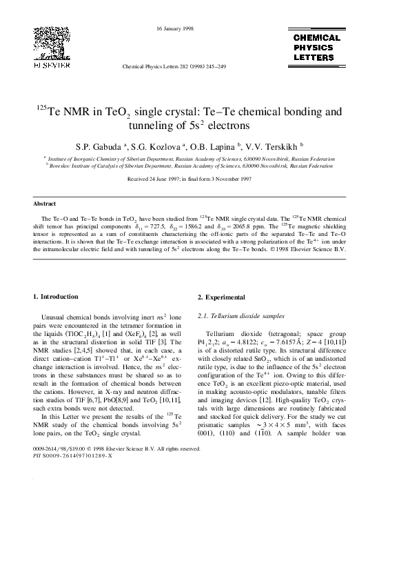 (PDF) 125Te NMR in TeO2 single crystal: Te–Te chemical bonding and ...