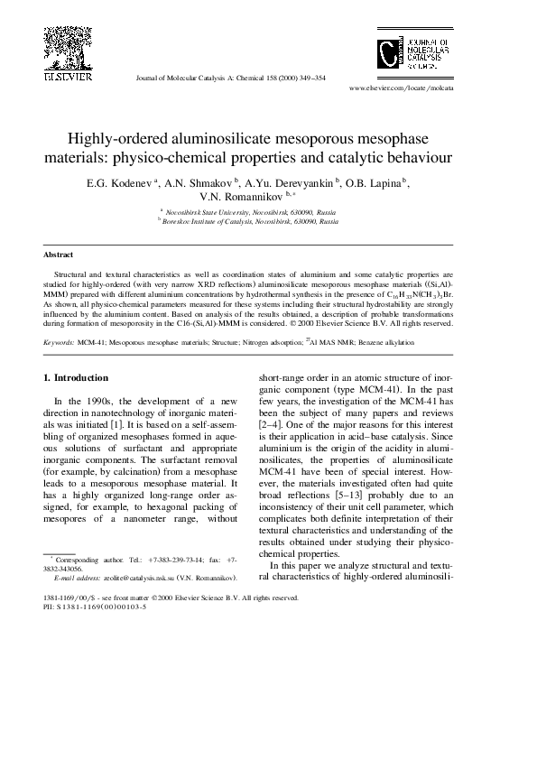 (PDF) Highly-ordered aluminosilicate mesoporous mesophase materials ...