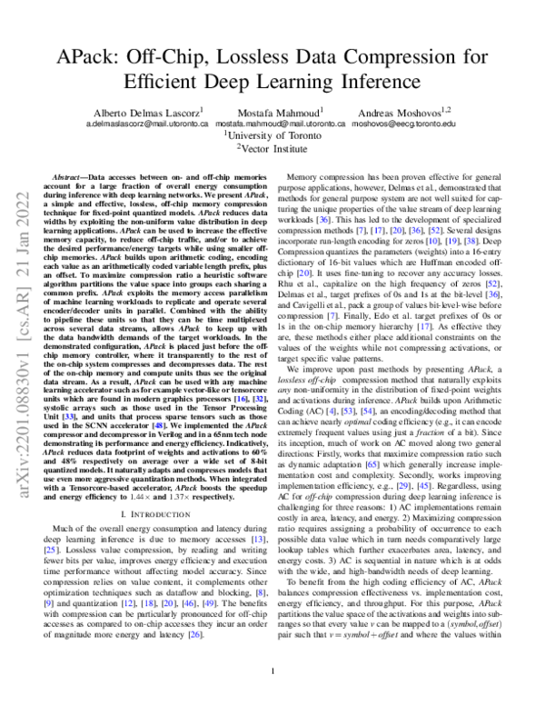 Pdf Apack Off Chip Lossless Data Compression For Efficient Deep Learning Inference