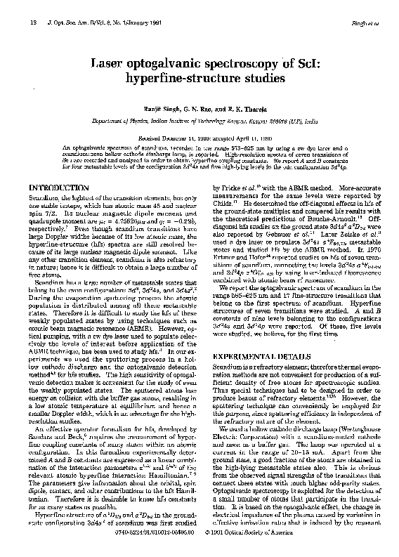 (PDF) Hyperfine Structure of Scandium via Optogalvanic