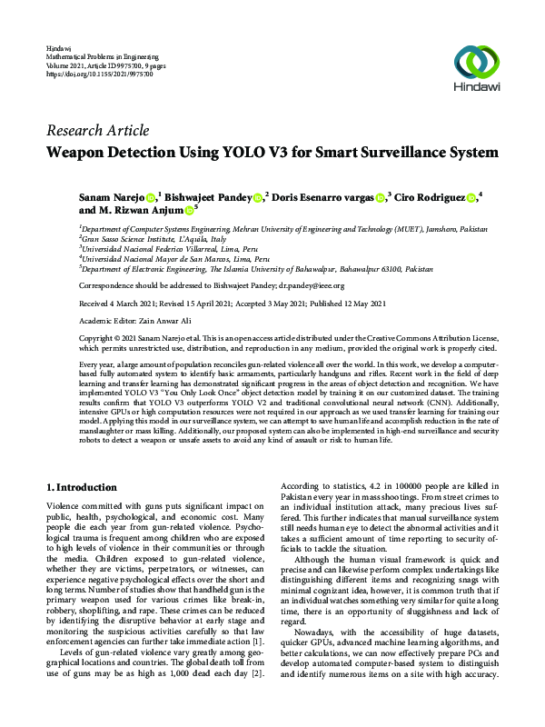 (PDF) Weapon Detection Using YOLO V3 for Smart Surveillance System