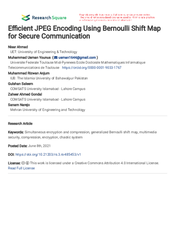 (PDF) Efficient JPEG Encoding Using Bernoulli Shift Map for Secure ...