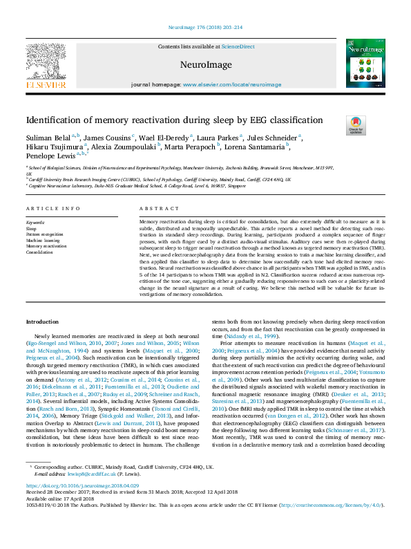 (PDF) Identification of memory reactivation during sleep by EEG ...