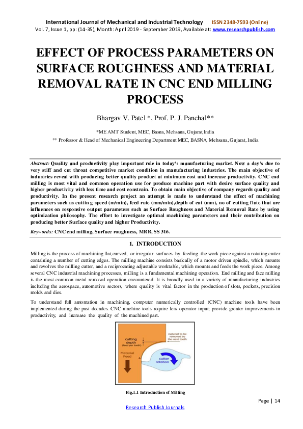 Pdf Effect Of Process Parameters On Surface Roughness And Material
