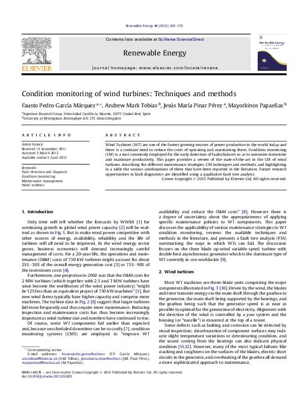 (PDF) Condition monitoring of wind turbines: Techniques and methods