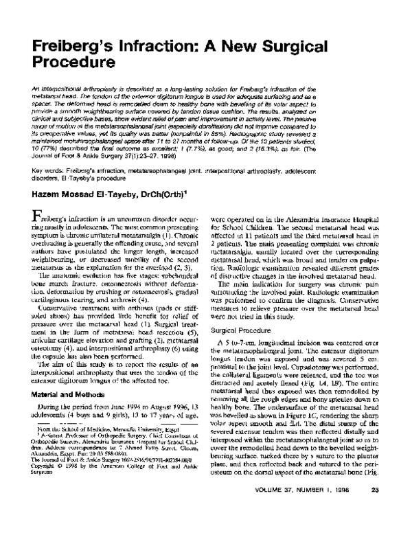(PDF) Freiberg's infraction: A new surgical procedure | Hazem Tayeby ...