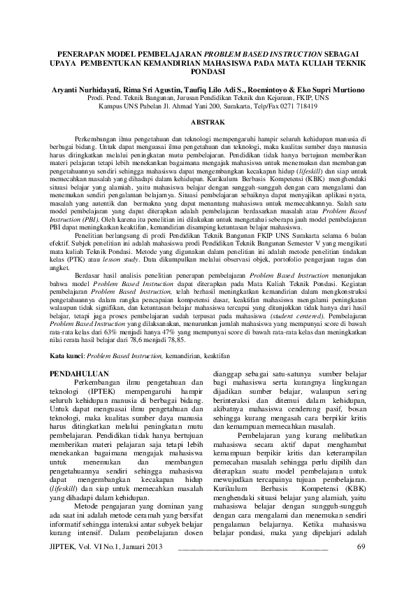(PDF) Penerapan Model Pembelajaran Problem Based Instruction Sebagai ...