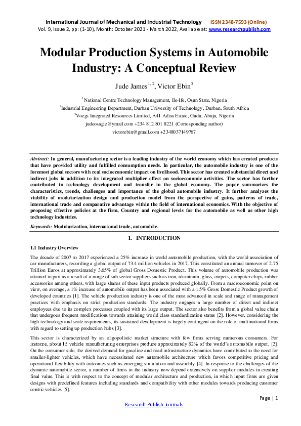(PDF) Modular Production Systems in Automobile Industry: A Conceptual ...