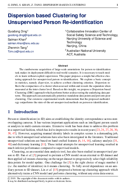 (PDF) Dispersion based Clustering for Unsupervised Person Re-identification