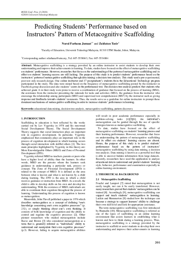 (PDF) Predicting Students’ Performance based on Instructors’ Pattern of Metacognitive Scaffolding