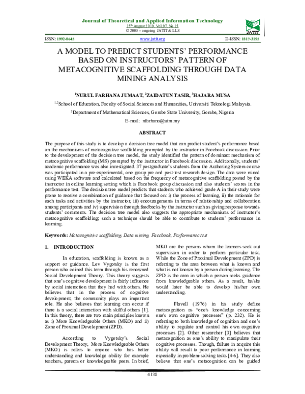 (PDF) A Model to Predict Students’ Performance Based on Instructors’ Pattern of Metacognitive ...