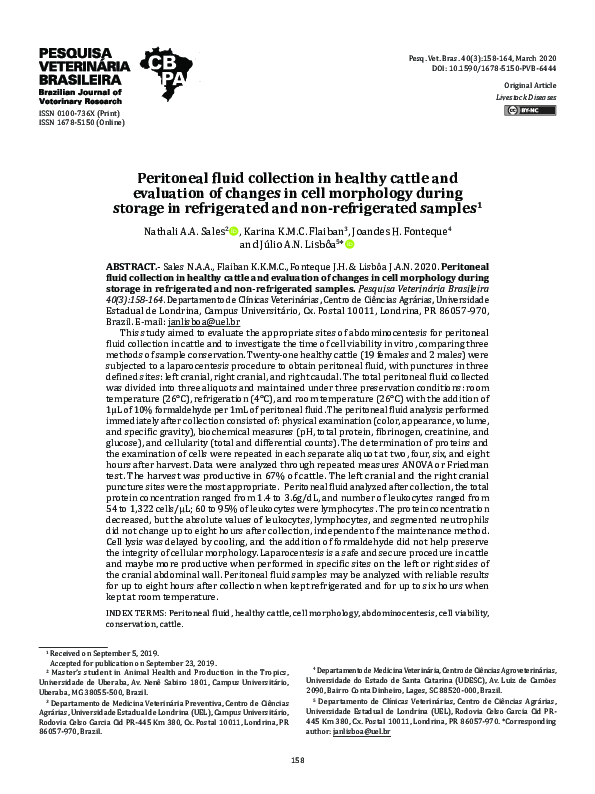 (PDF) Peritoneal fluid collection in healthy cattle and evaluation of ...