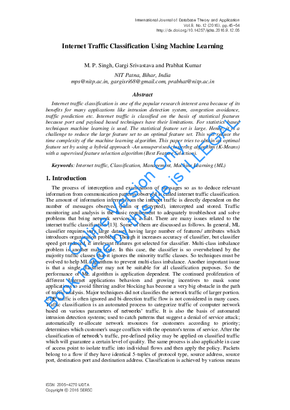 Pdf Internet Traffic Classification Using Machine Learning
