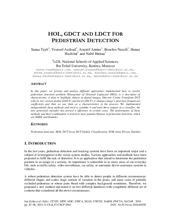 (PDF) HOL, GDCT and LDCT for Pedestrian Detection | Prof. Dr. Hanaa Hachimi - Academia.edu